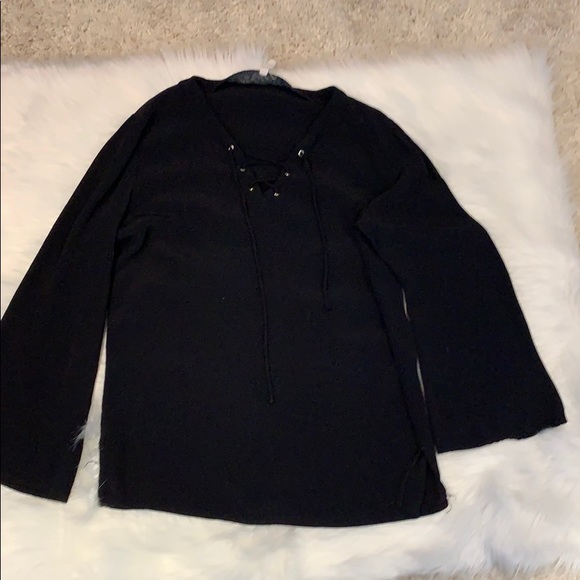 Elan | Tops | Elan Laceup Bell Sleeve Blouse Size Large | Poshmark